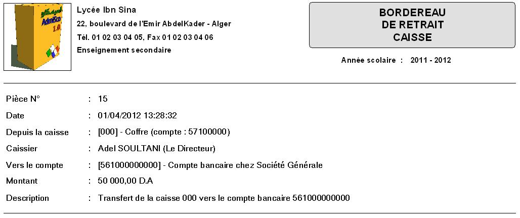 Documentation de AdmiSco : Versements et retraits bancaires
