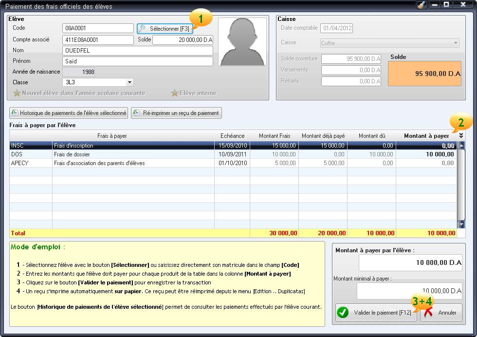 Documentation de AdmiSco : Paiement des frais officiels