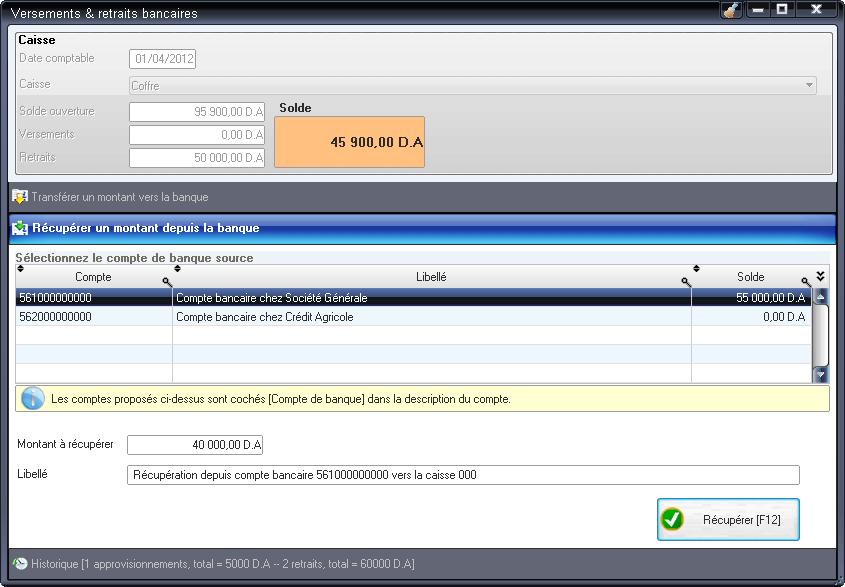 Documentation de AdmiSco : Versements et retraits bancaires